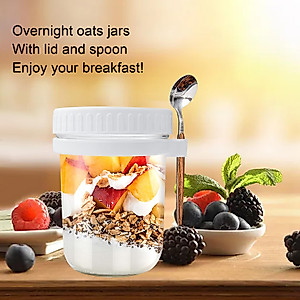 Mason Jar Oameal Container, Overnight Oats Jar With Lid And Spoon, Food Containers/Jars/Canning (Grey)