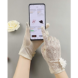 Women's Summer Touch Screen Gloves Lace Anti-skid Outdoor Driving Tea Party Gloves, Beige