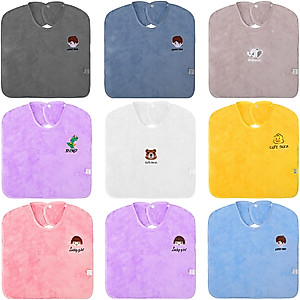 Newwiee 9 Pieces Baby Food Bibs Unisex Toddler Bibs for Feeding Soft Adjustable Large Towel Bibs Water Absorbent Oral Fleece Drooling Bibs with Snaps for Girls Boys Eating Teething, 9 Styles