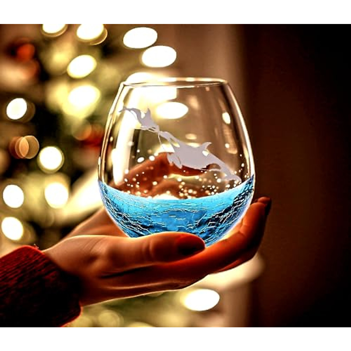 Orca Whale Gifts, Christmas Gifts for Mom, Killer Whale Orca Handmade Etched Crackle Wine Glass Orca Gifts for Beach Party