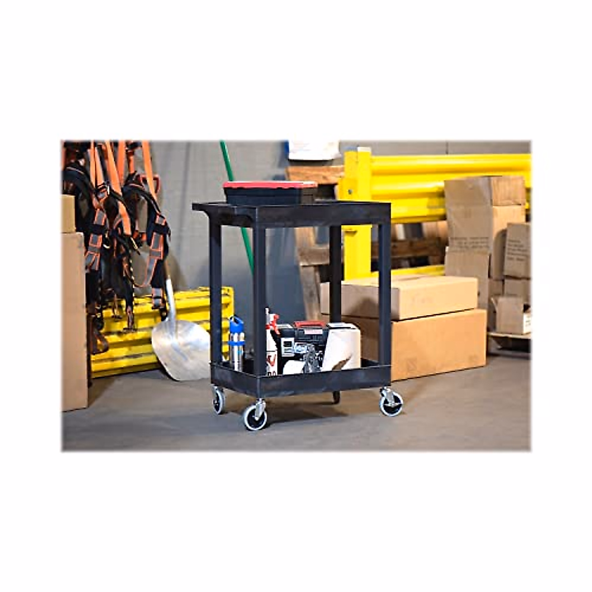 LUXOR SEC11-B 24" x 18" Plastic Utility Tub Cart - Two Shelf-Black