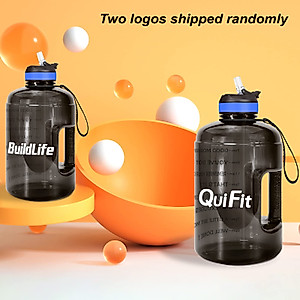QuiFit Motivational Gallon Water Bottle - with Straw & Time Marker BPA Free Large Reusable Sport Water Jug with Handle for Fitness Outdoor Enthusiasts Leak-Proof(Black,1 gallon)
