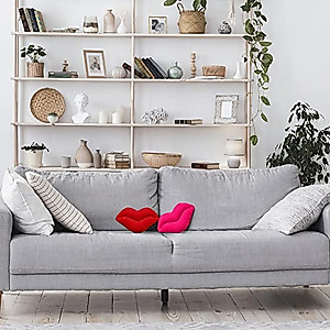 SOIMISS 2Pcs Red Lip Shape Throw Pillows 3D Lips Plush Toy Decorative Reversible Pillow Cushion for Bed Couch Office Living Room 30X17cm