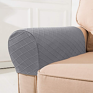 XMNTG Set of 2 Stretch Armrest Covers Jacquard Light Grey Armrest Covers Anti-Stain Washable Arm Covers Furniture Protector Arm Covers for Chairs Sofa Recliner Sofa Couch (Light Grey)