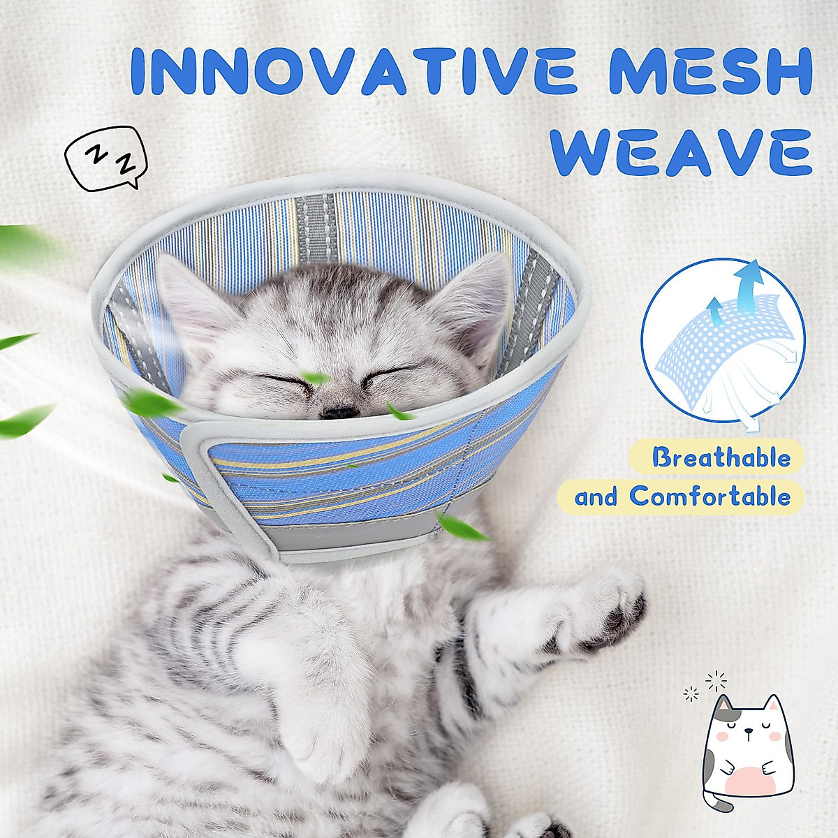 Supet Cat Cone Collar Soft, Air Mesh Cat Recovery Cone After Surgery to Stop Licking, Adjustable Breathable Cat Neck Cone Alternative for Small Kitten Cats, Lightweight Cat Head Cone Anti Scratch (M)