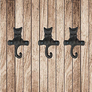 DPOWERFUL Coat Hooks Cat Wall Hooks Cast Iron Coat Hooks Towel Hooks Metal Rustic Key Hooks Vintage Decorative Wall Decor with Screws Antique Dark Rust 3 Pack