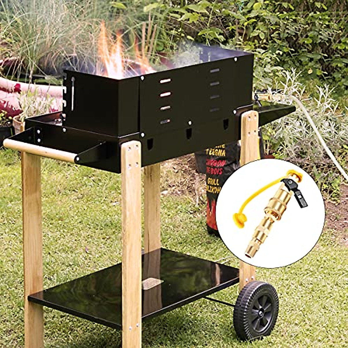 AutoRocking 1/4" Propane Quick Connect Adapter Assembly Kit, 1/4" Shutoff Valve and Full Flow Plug, with 3/8" Female Flare