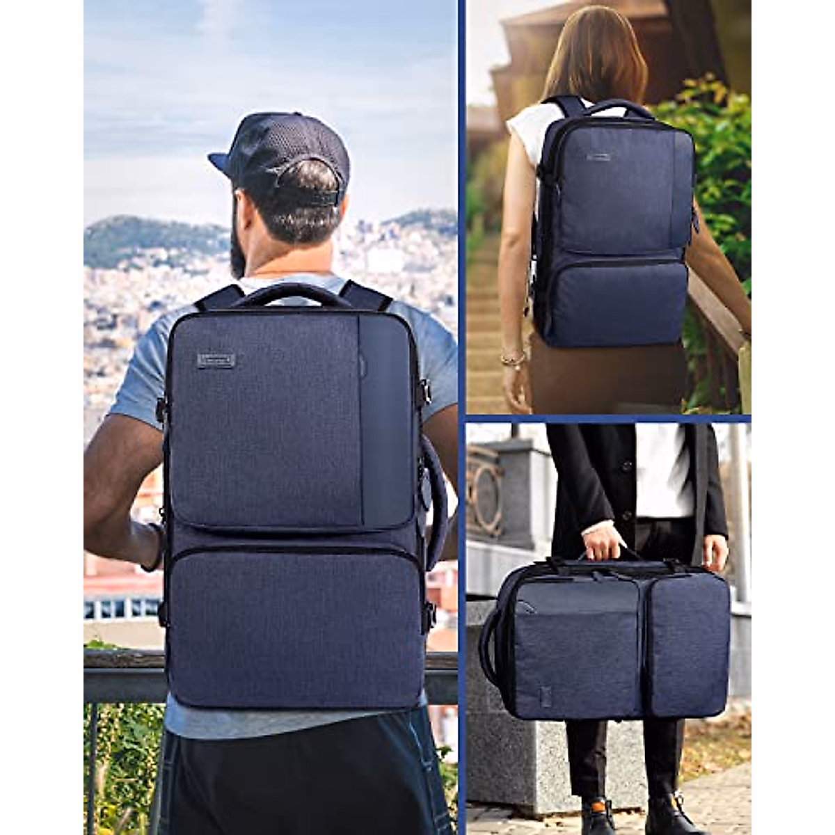 Carry on Backpack, Airline Approved 45L Travel Backpack with 3 Packing Cubes for Men Women, Water Resistant Expandable Overnight Weekender Luggage Daypack Suitcase Duffel Bag, Gift for Travelers, Blue