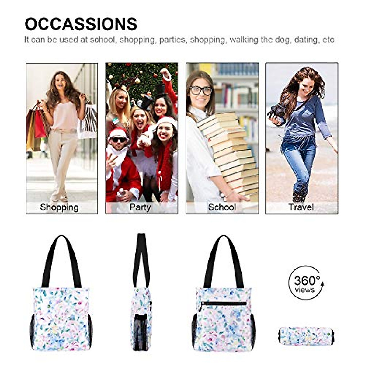 Women Tote Bag Girls Floral Shoulder Purse Beach Hand Bag with Zipper Pockets for Daily Travel Work School Yoga (Fantasy Bloom)