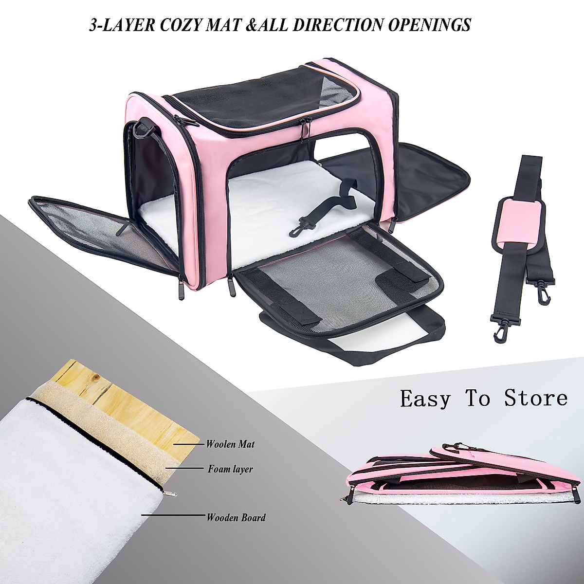 NextFri Soft Sided Carrier for Small Medium Cats Dogs,TSA Airline Approved Collapsible Travel Pet Carrier Medium Pink