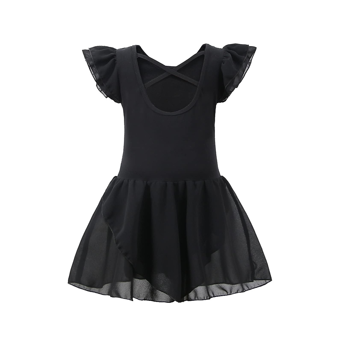 vivifayee Girls Ballet Leotards Dance Tutu Dress with Chiffon Bow Skirted Outfit X-Black