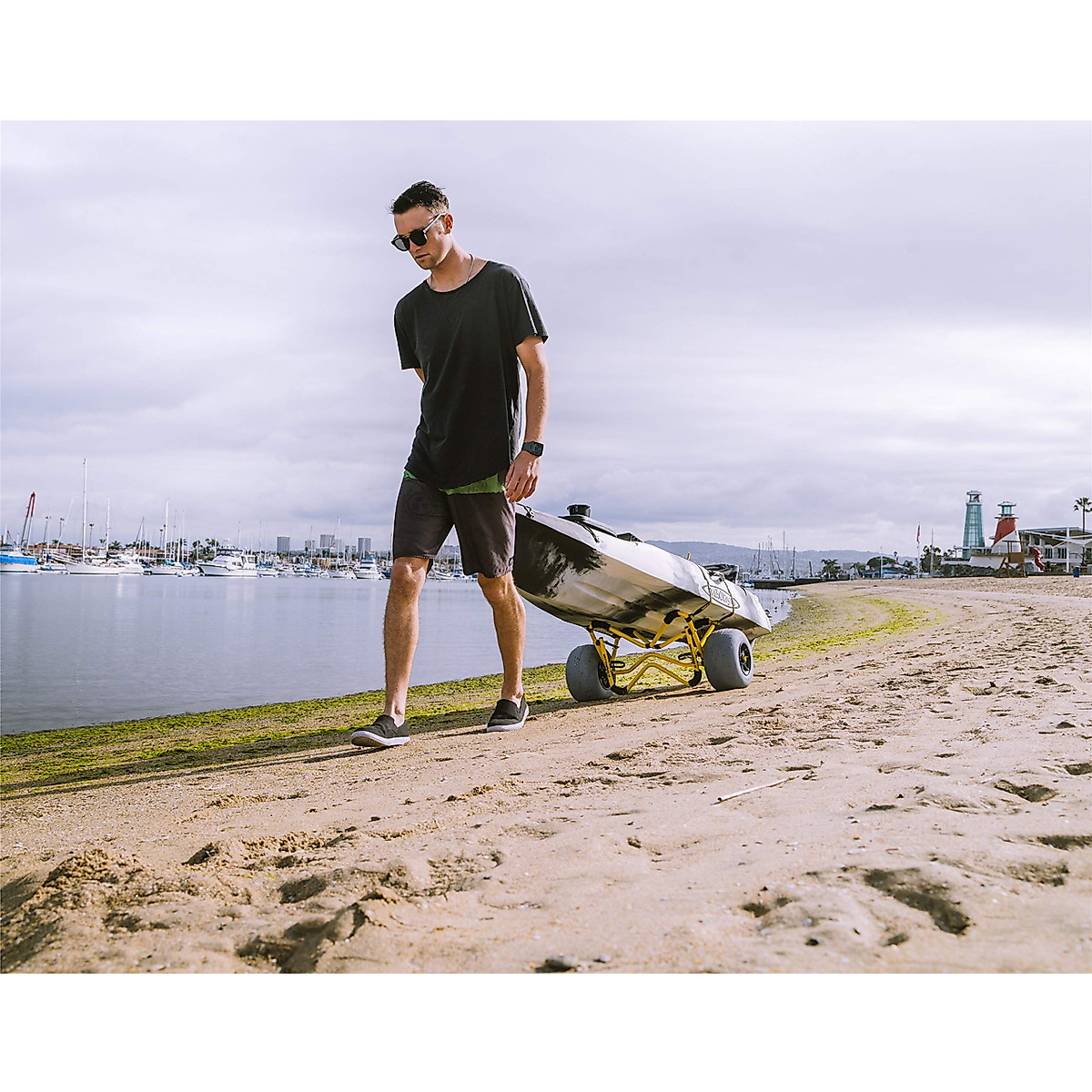 Suspenz Kayak Canoe Trailer Cart, Heavy Duty Deep-V Beach Trolley with Balloon Wheels for Sand Transport (22-7705), Yellow