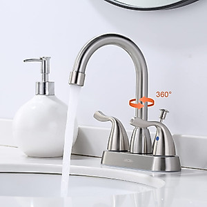 ARCORA 2 Handle Modern Bathroom Faucet Brushed Nickel, 4 Inch Centerset Bathroom Faucet with Drain Assembly and Supply Hoses, 3 Holes Faucet for Bathroom Sink