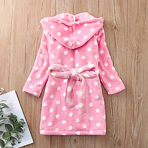 Toddler Baby Boys Girls Hooded Thick Warm Flannel Bathrobe Night-robe Pajamas Newborn Baby Girl (Pink, 4-5 Years)