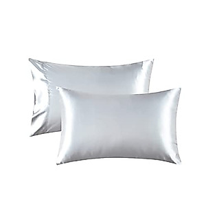 Pack of 2 Satin Pillowcases for Hair and Skin, Satin Pillow Cases Set of 2 Pillow Cover with Envelop Closure (King, Silver)