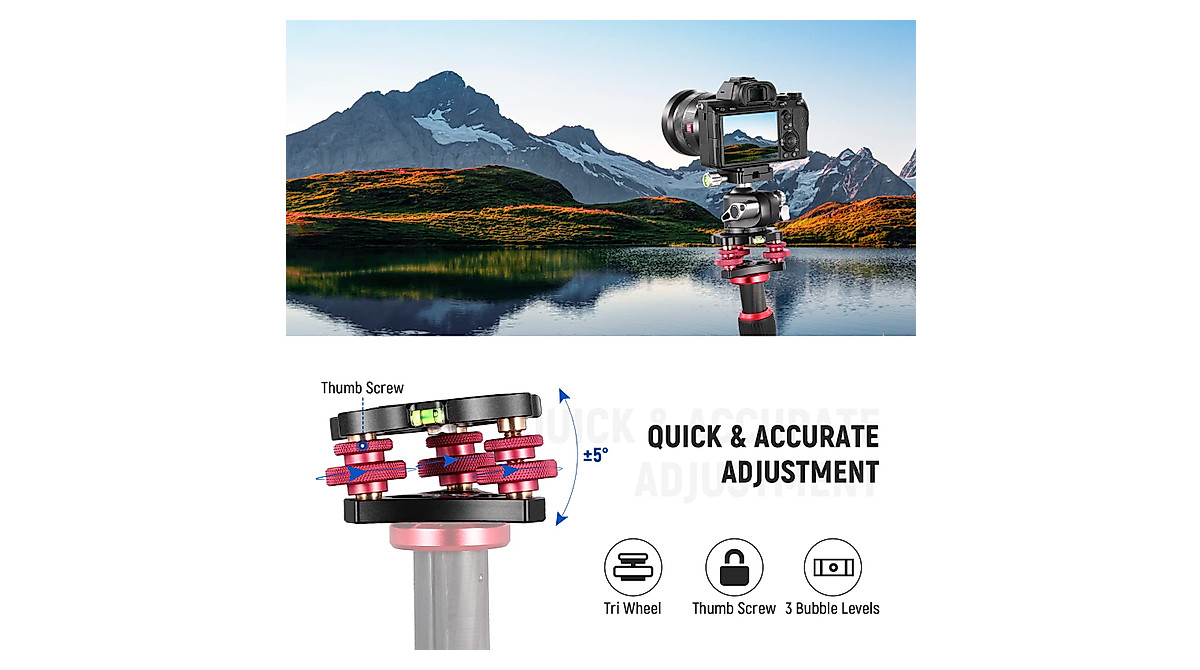 NEEWER Tripod Leveling Base for Camera - Precise 3-Axis Adjustment