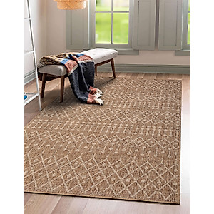 Sherloom Modern Geometric Indoor Outdoor Area Rug Weather Resistant Outdoor Carpet for Porch Deck Balcony Backyard Patio Rug 8x10 Beige, Brown