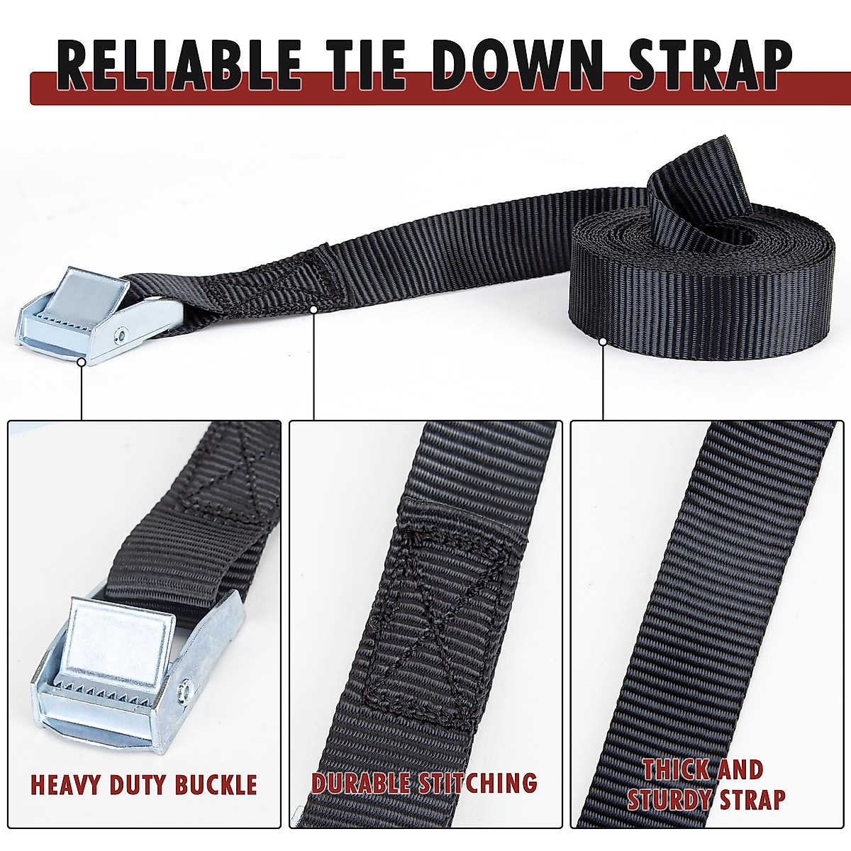 Cartman 1" x 12' Lashing Straps Cargo Tie-Down Strap Up to 600lbs, 6pk in Carry Bag, Black