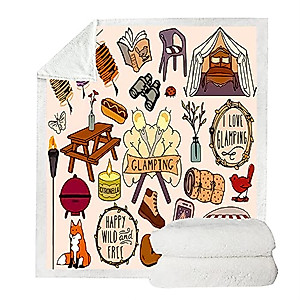 Camping Blanket Camper Decor Fleece Throw Blankets Happy Camping Soft Plush Warm Sherpa Blanket for Women and Men Gifts for Camping Lovers