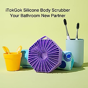 iTokGok® 2 in 1 Silicone Body Scrubber, Dual-Sided Design Body Brush Silicone Body Scrubber Exfoliating Body Brushes for Sensitive Skin for Showering, Lathers Well - Light Purple