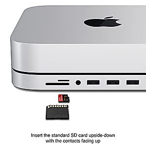 Satechi USB C Hub - Type-C Aluminum Stand & Hub - USB-C Data Port, Micro/SD Card Readers, USB 3.0 & Headphone Jack Port - for Mac Studio, Mac Mini M2/M1 (Not Compatible with M4) - Silver