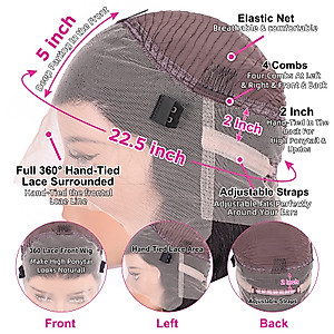 Aamzic Body Wave 360 Lace Front Wigs Human Hair 12A 360 Full Lace Front Wigs 220% Density Pre Plucked with Baby Hair Brazilian Virgin Human Hair Wig Bleached Knots for Women 20inch