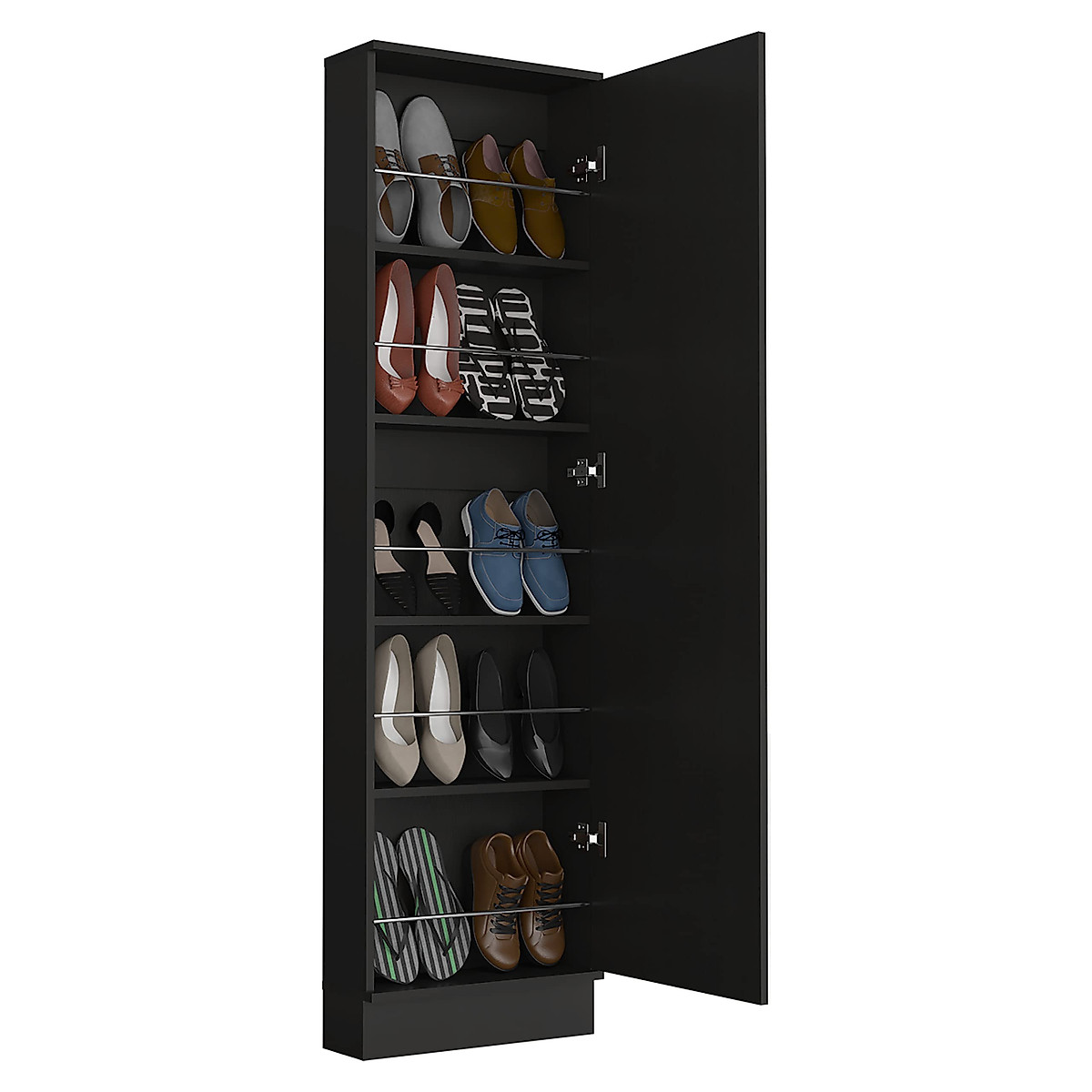 TUHOME Leto XL Shoe Rack with Mirror and 5 Inner Shelves, Black