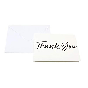 Thank You Cards and Envelopes Black Font White Card Stock - Bulk Box Set of 100 Notes For Weddings Graduations Baby Showers Birthdays