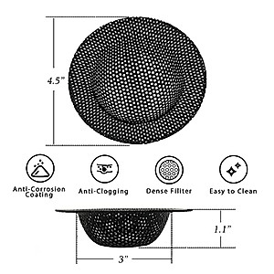 BERYLER® 2 Pcs Black Large Wide Rim 4.5in Diameter Stainless Steel Sink Kitchen Drain Strainer for Most Sink Drains, Anti-Clogging, Rust Free
