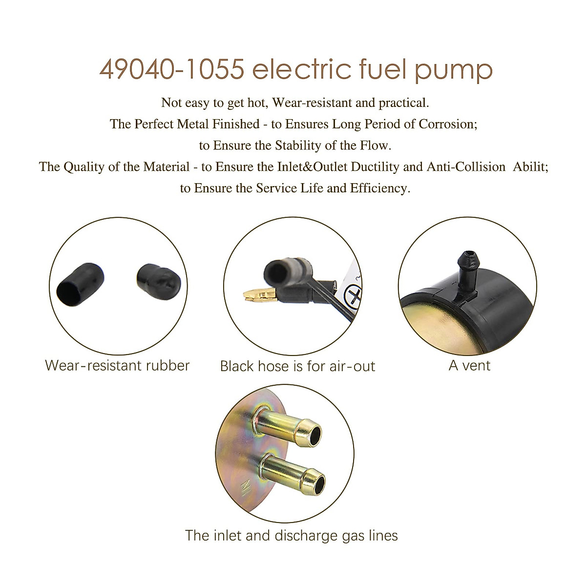 49040-1055 Electric Fuel Pump 12V for Kawasaki Mule Fuel Pump KAF620 Replaces for Kawasaki Mule 3010 3000 3020 2500 2510 2520 1000 (8mm In/Outlet), Mule Fuel Pump