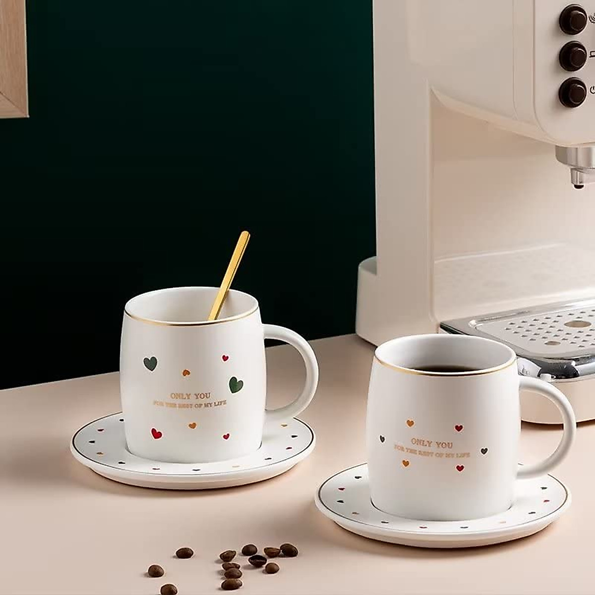 Namyuk 14 Oz Fine China Tea Cup Coffee Cup with Spoon and Saucer Set, Espresso Cups Coffee Mugs Tableware