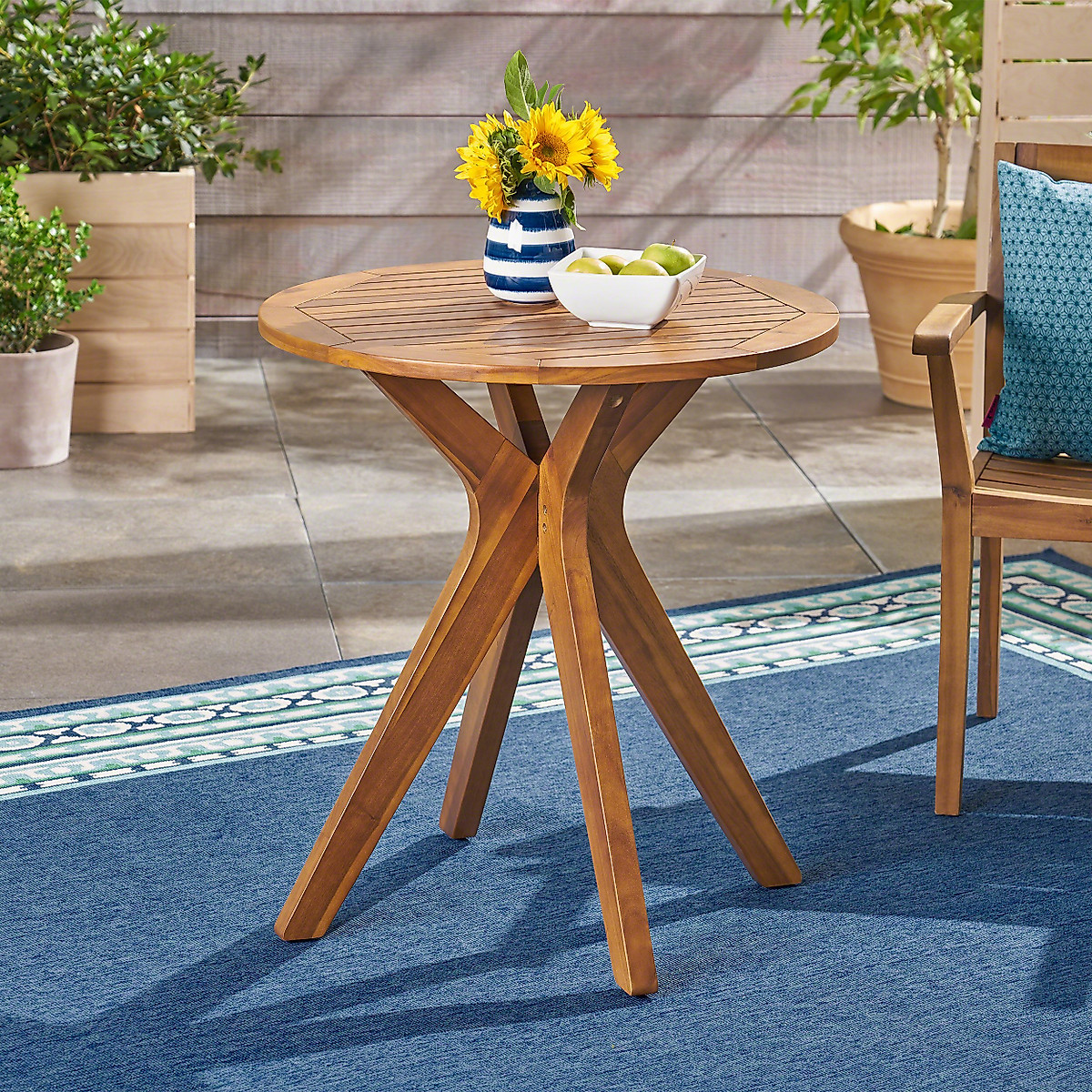 Christopher Knight Home Brigitte Outdoor Round Acacia Wood Bistro Table with X Legs, Teak