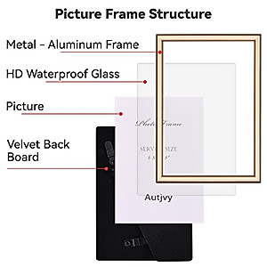 Autjvy 4x6 Picture Frame Gold - Brushed Brass Modern Simple Thin Aluminum Metal Photo Frame with HD Real Glass, Display for Tabletop and Wall Collage. (2 Pack)