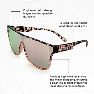 TYTE - Premium Quality Oversized Sunglasses, Stylish Sunglasses with Big Mirrored Lenses, Anti Fogging Sunglasses for Sports, Skiing, Snowboarding & More, Tortoise/Pink