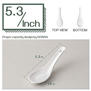 DOWAN 5.3" Asian Soup Spoons Set of 12 - White Ceramic Dessert Spoons- Perfect for Pho, Miso, Wonton, Ramen, Dumpling, Macaron - Dishwasher & Oven Safe