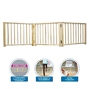Four Paws Expandable Dog Gate, Wood Gate for Dogs, 3-Panel 24-68" W x 17" H