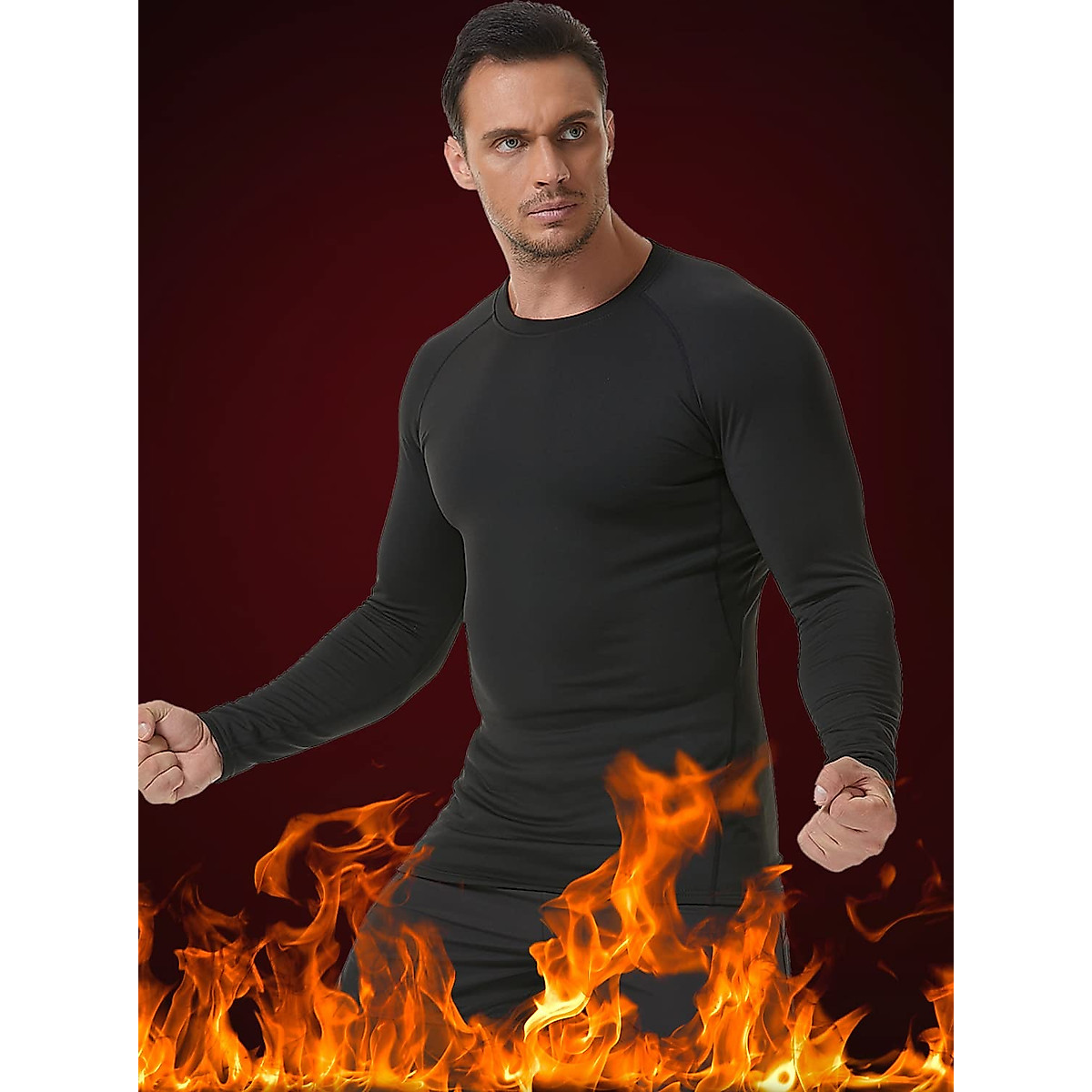 SILKWORLD Men's Thermal Long Sleeve Compression Shirts Athletic Cold Weather Base Layer,B1_3pack_Black#3,Large