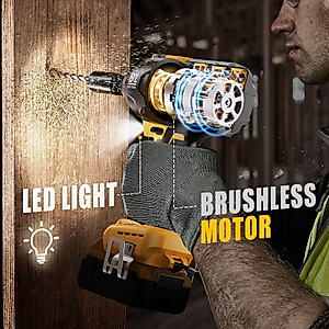 Impact Wrench for De-Walt 20V MAX Battery: 1/2 Inch Hog Ring Impact Driver High Torque - 600 Ft-lbs Cordless Impact Gun - Brushless Motor with LED Light And Blet Clip - Tool Only