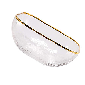 Operitacx Glass Salad Bowls Crystal Candy Serving Bowls 1000ML Fruit Dessert Pasta Snack Container with Golden Trim for Home Restaurants Parties