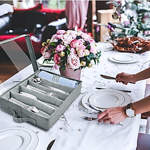 Boczif Flatware Storage Case-Silverware Storage Box with Padded Dividers, 5 Compartment Utensil Storage, Silverware Holder with Handles and Removable Lid for Organizing Cutlery, Forks, Knives