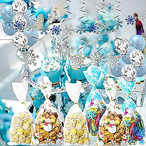 150 Pieces Christmas Snowflake Cellophane Treat Bags Winter Wonderland Party Candy Wrappers Bags Snowflake Frozen Candy Cookie Goodies Gift Bag with 150 Pieces Ties for Girls Boys Birthday Party Baby Shower Hanukkah Wedding Bridal Shower Party Favor Bags