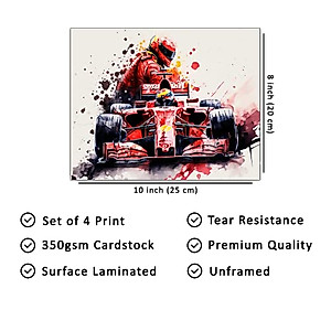 CNG DIGITAL Formula Racing Poster Race Car Wall Decor F1 Racing Wall Art Prints Set of 4 Unframed (8''x10'') Supercar Poster Man Cave Boys Room Wall Decor Posters for Boys Room Grand Prix Posters