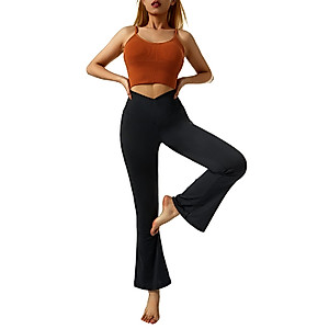 Women's Wide Leg Bootcut Yoga Pants Cross High Waisted Workout Lounge Palazzo Flare Leggings (Black, M)