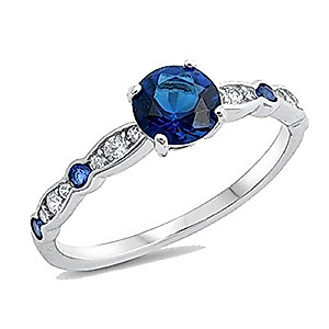 Fancy Wedding Engagement Ring Round Simulated Blue Sapphire Cubic Zirconia 925 Sterling Silver, Size-6