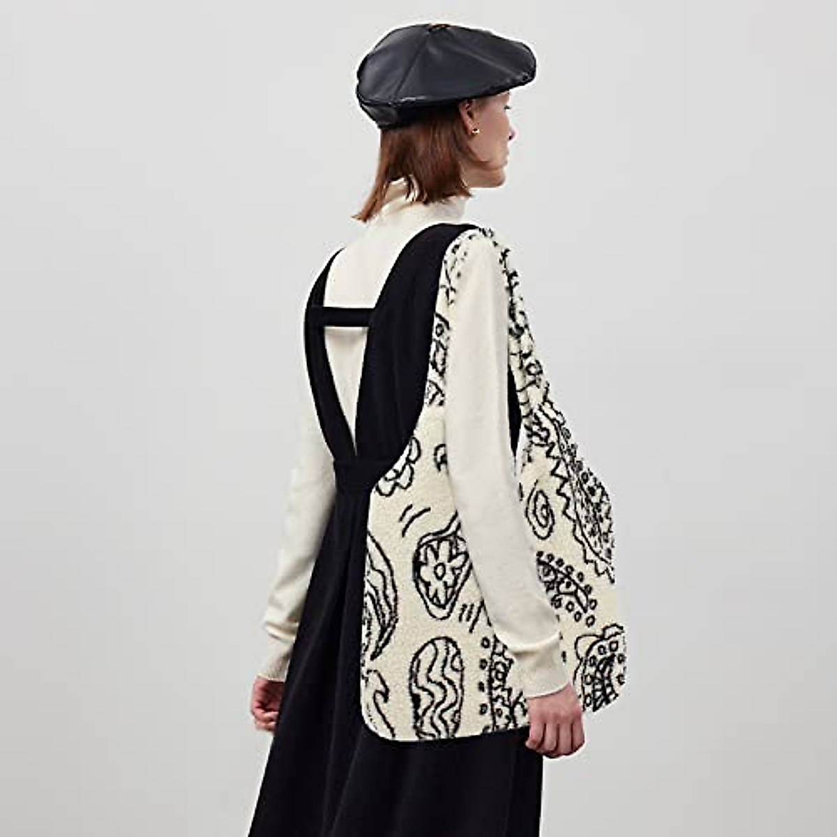 ZLM BAG US Plush Shoulder Handbag Retro Ethnic Style fluffy Tote Handbag Large faux Lamb Wool Shopping Bag