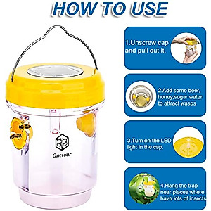 Petoor Wasp Trap Outdoor - Solar Powered Killer Effective Hornet for Wasps, Hornets, Insects, Yellow Jacket Fruit Fly Pack of 2, 2022 yellow