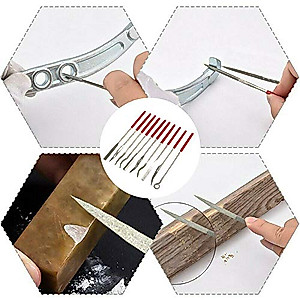 Yakamoz 10 Pcs Assorted Mini Diamond File Set Flat Needle Square Round Shape Rifler Files for Metal Jewelers Glass Wood Carving Craft Handy Curved Files Tool - 3x140mm