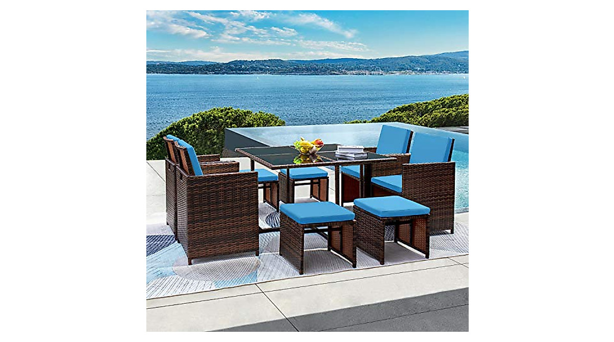 GUNJI 9-Piece Blue Patio Dining Set for Outdoor Relaxation