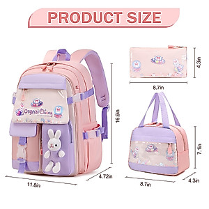 FIXITOK Girls Backpack Set, 3PCS Kids Backpack for Girls, Kawaii Bunny School Backpacks for Girls Kindergarten Elementary Preschool Middle School Bags with Lunch Box Pencil Case Pink