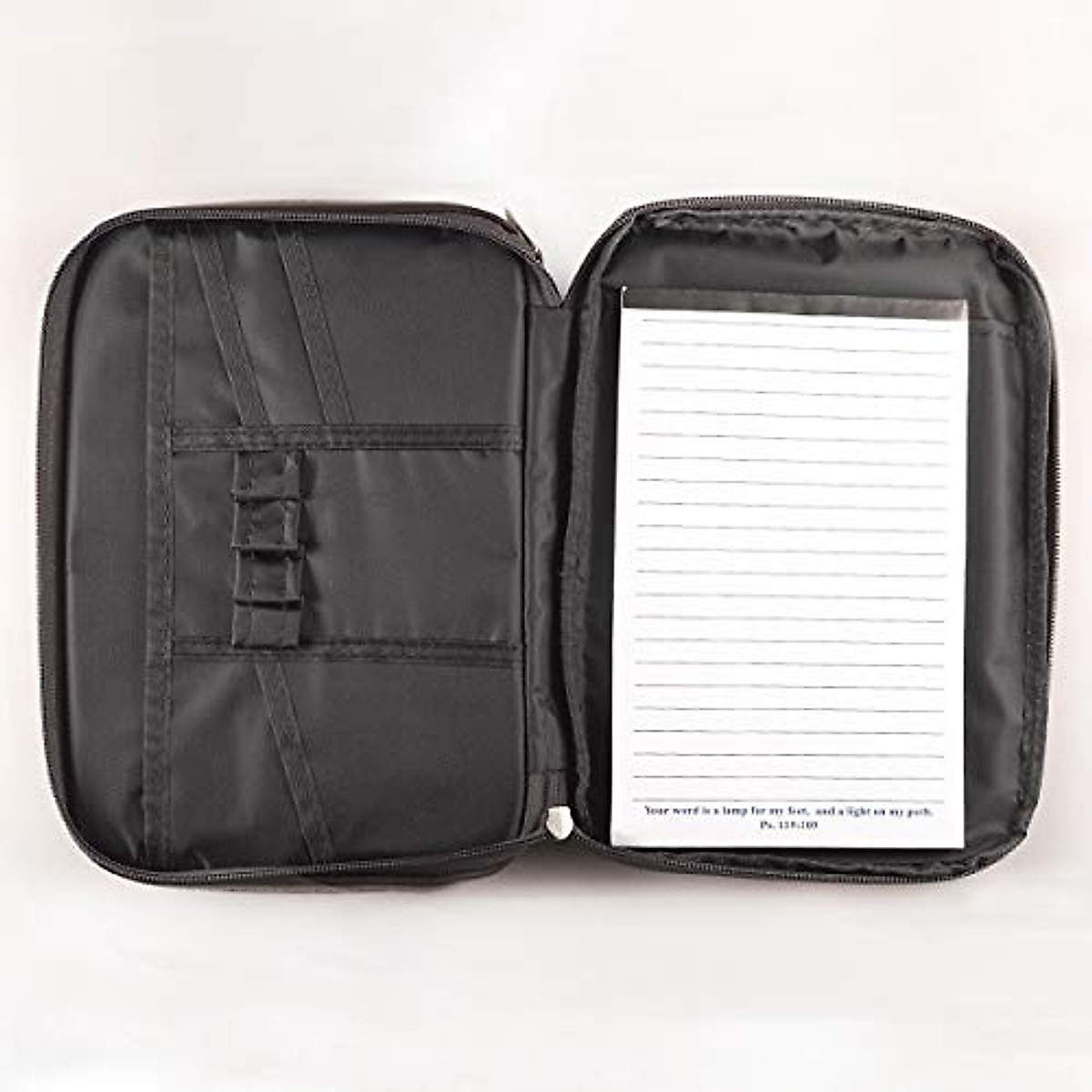 Christian Art Gifts Faux Leather Bible Cover for Men and Women | Ichthus Jesus Fish Emblem Zippered Two-Fold Organizer Case for Bible or Book w/Handle